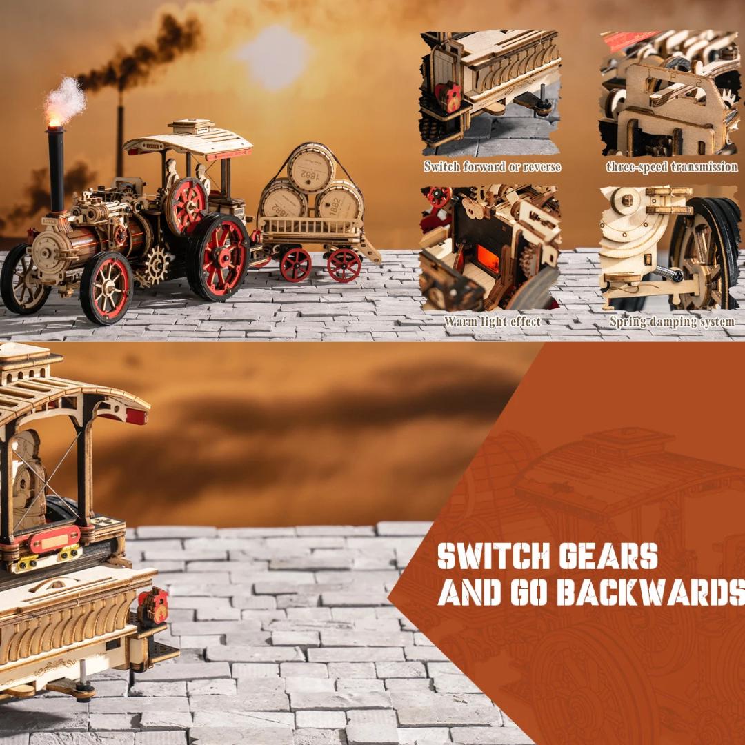 3D Wooden Steam Locomotive Puzzle: DIY Mechanical Train Model Kit - Etsy