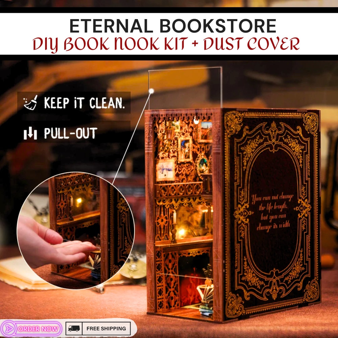 Miniature Library DIY Book Nook Kit: Wooden Dollhouse With Light & Dust ...