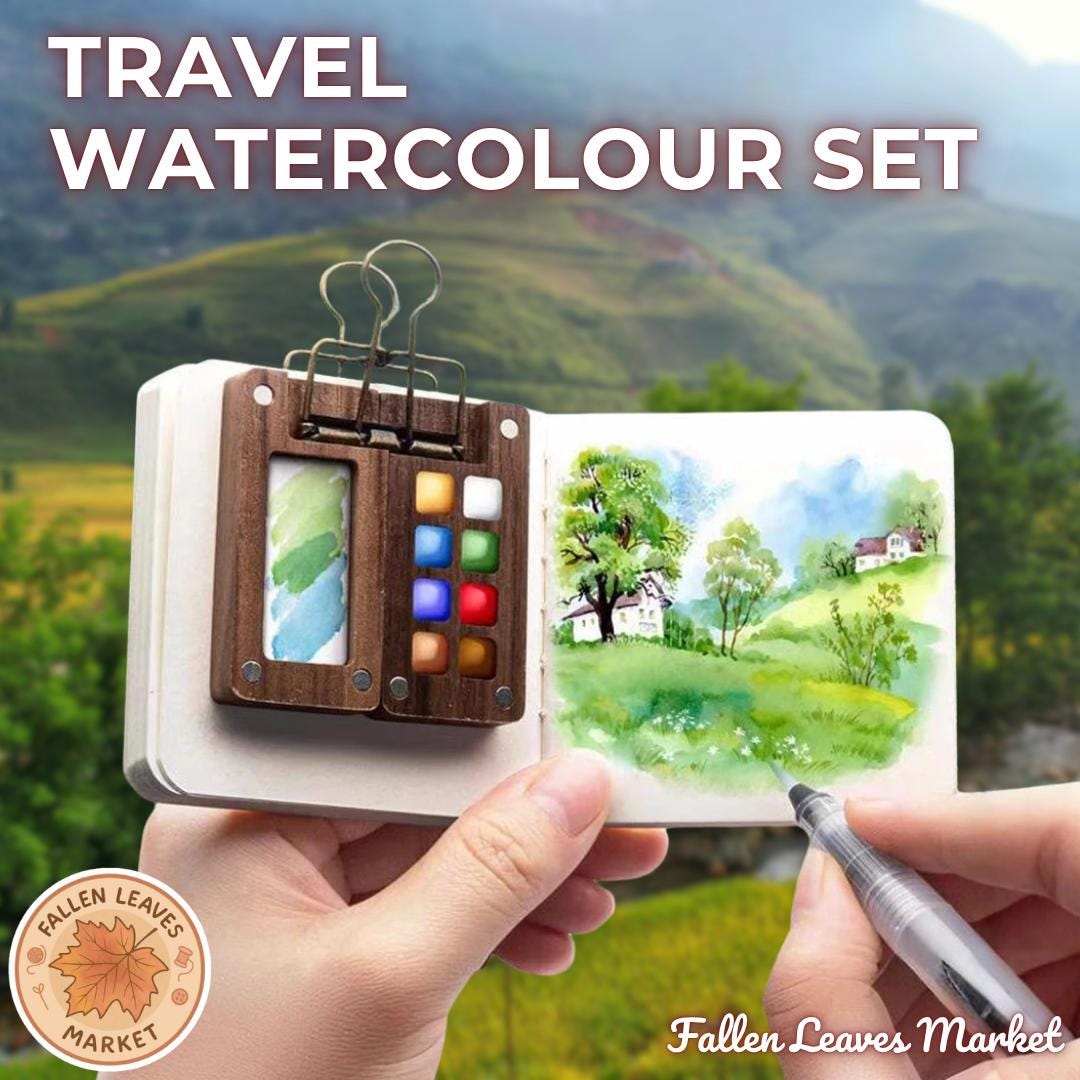 Travel Watercolor Set – Pocket Painting Kit With Sketchbook & Brush - Etsy