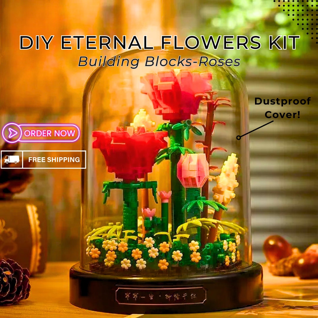 Micro Red Roses DIY Building Blocks Kit Eternal Life Rose Flowers ...
