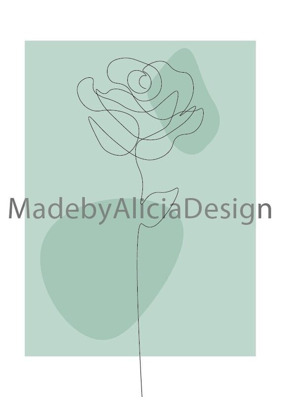 Abstract Art Flower Lineart Green | Etsy