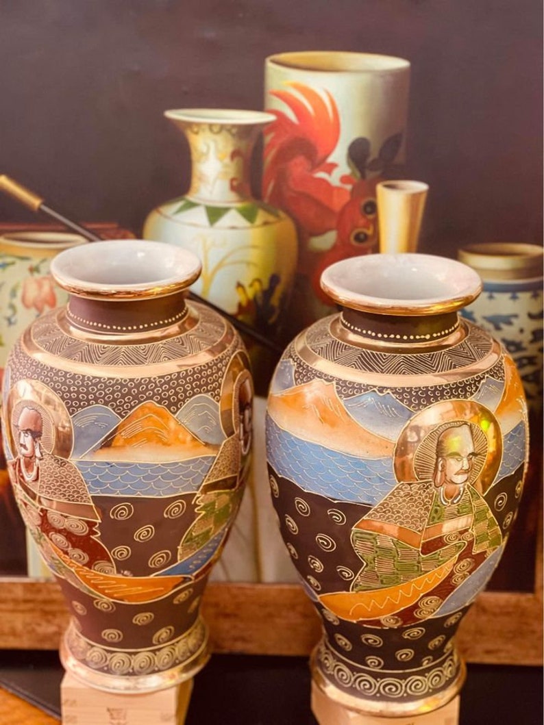 Antique Japanese Satsuma by Kinkozen Tsukuru 2 Vases With Mark - Etsy