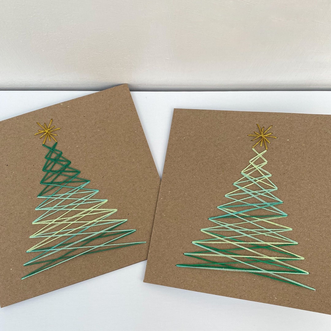 Handmade Christmas Tree Embroidered Card - Etsy UK