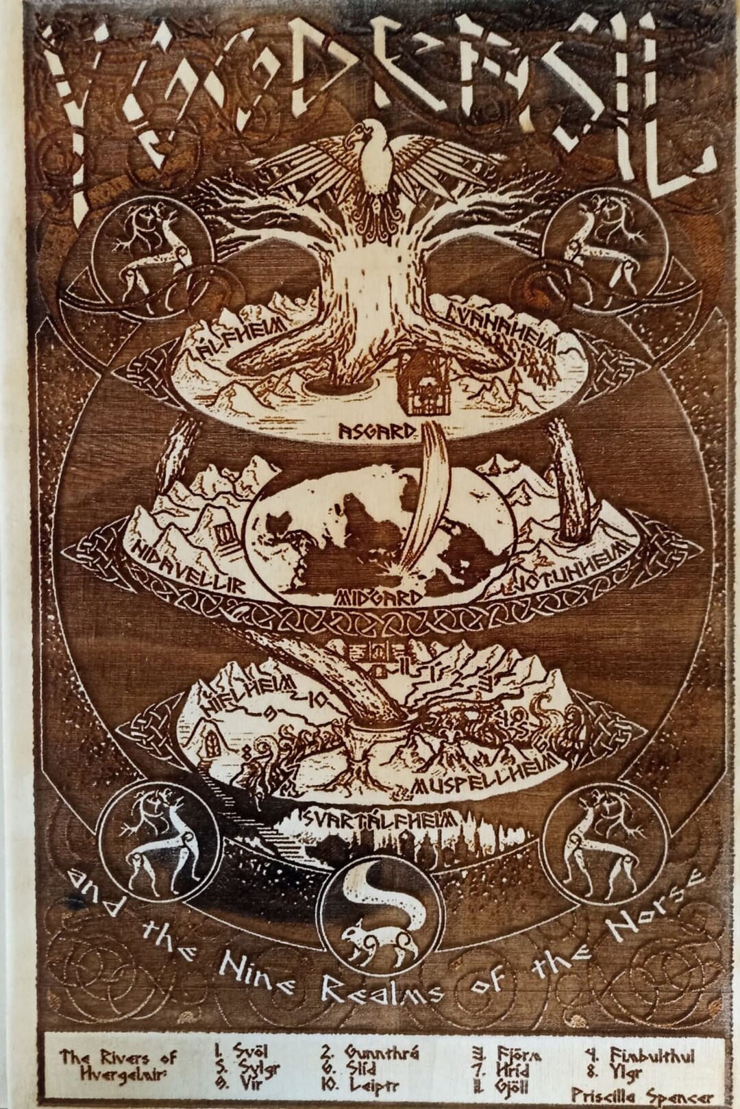 Wood Burned Yggdrasil Nine Worlds, World Tree, Norse Mythology Wall ...
