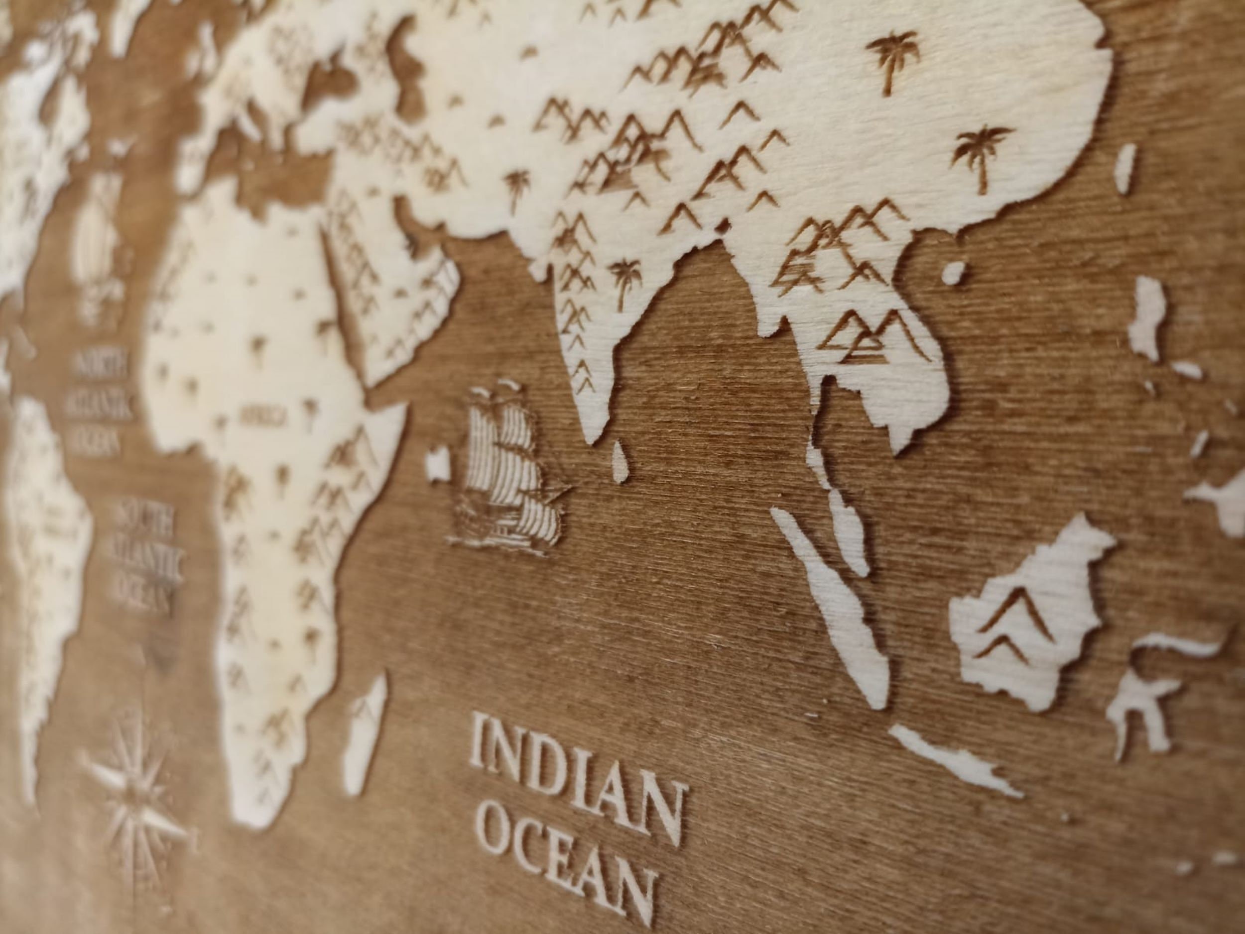 Wooden World Map, Wall Art, Wood Carved Fire Art, Wooden Decor, Wooden ...
