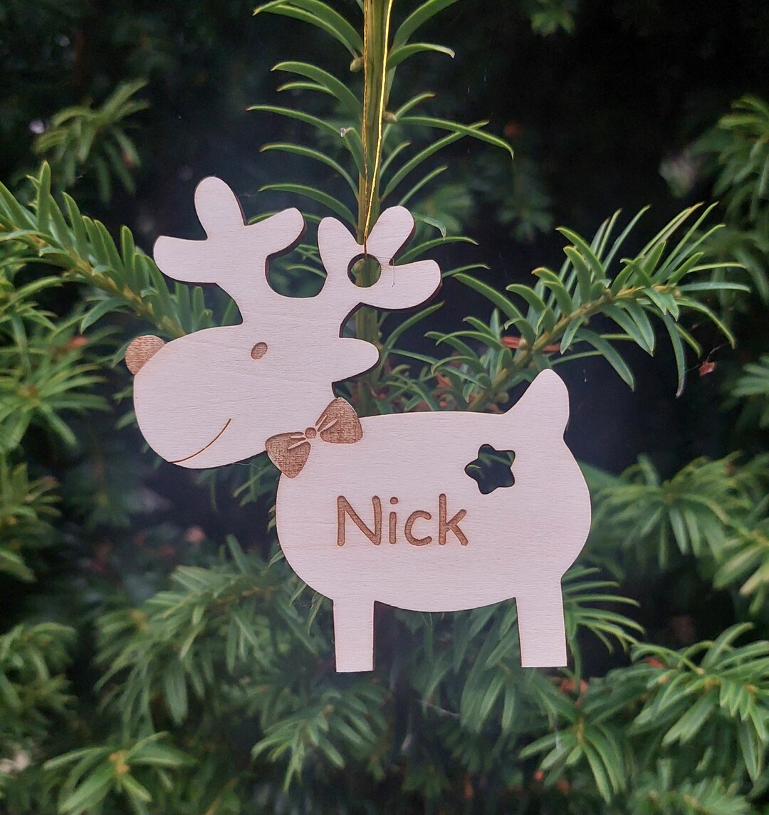 Personalized Wooden Reindeer Ornament, Engraved Christmas Gift Tag - Etsy