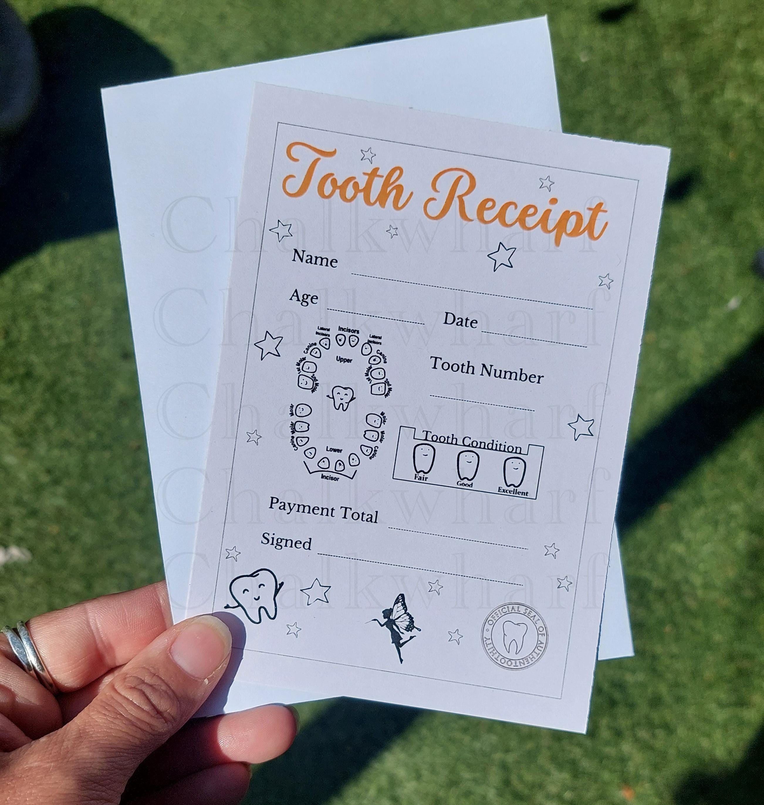 Tooth Fairy Receipt: Lost Tooth Record Keepsake (pack of 20) - Etsy