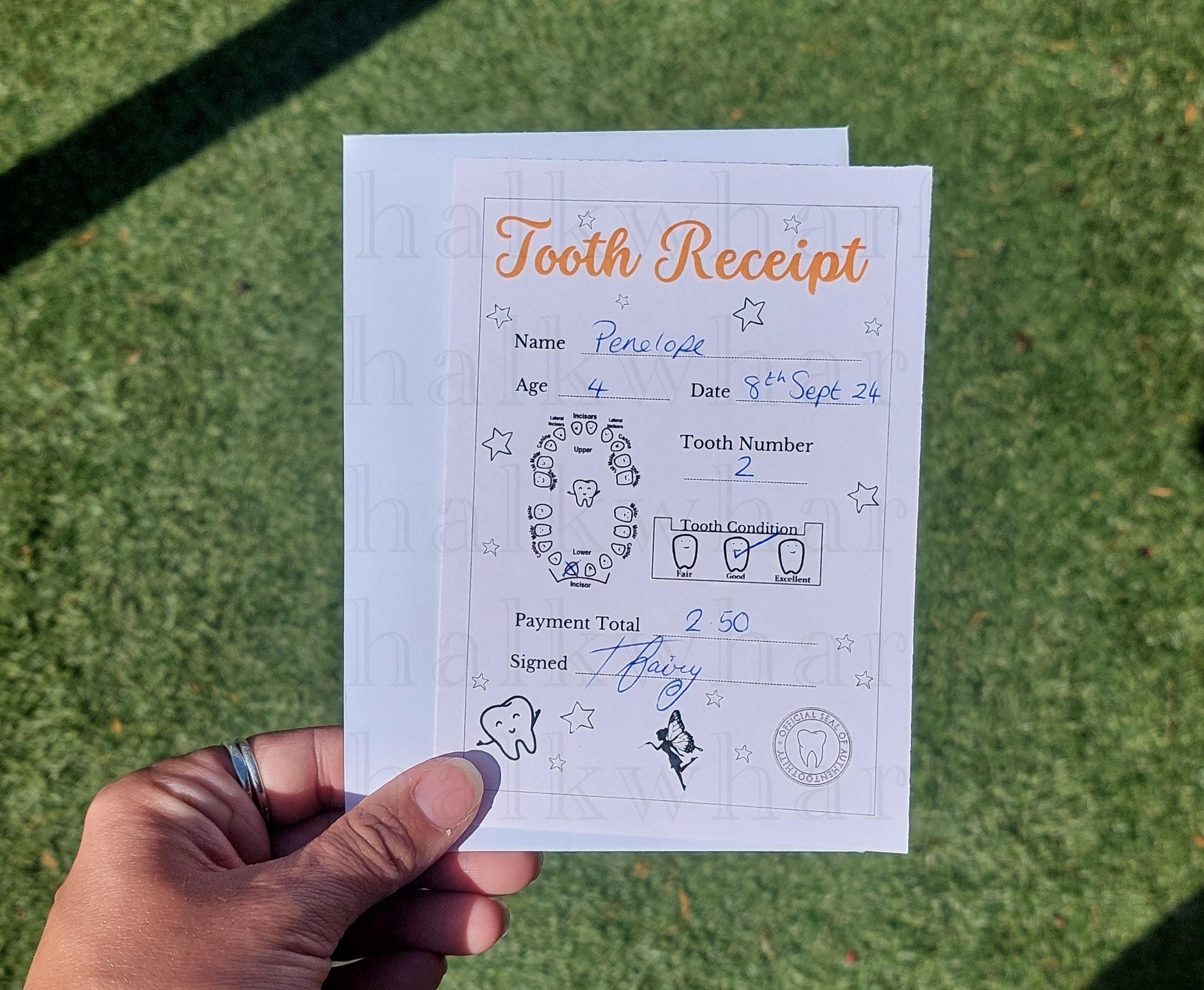 Tooth Fairy Receipt: Lost Tooth Record Keepsake (pack of 20) - Etsy