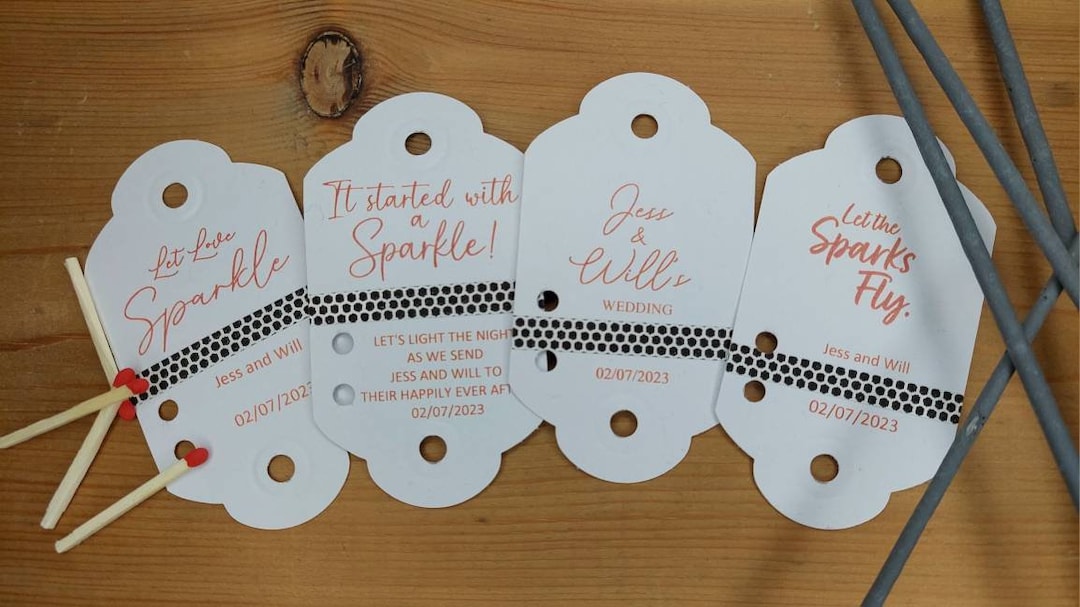 Personalised Coloured Sparklers Wedding Tags, Sparkler Tags, Wedding ...