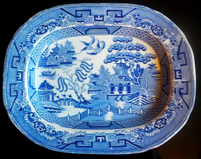 Vintage Blue and White, Willow Pattern, Antique Serving Platter, Large ...