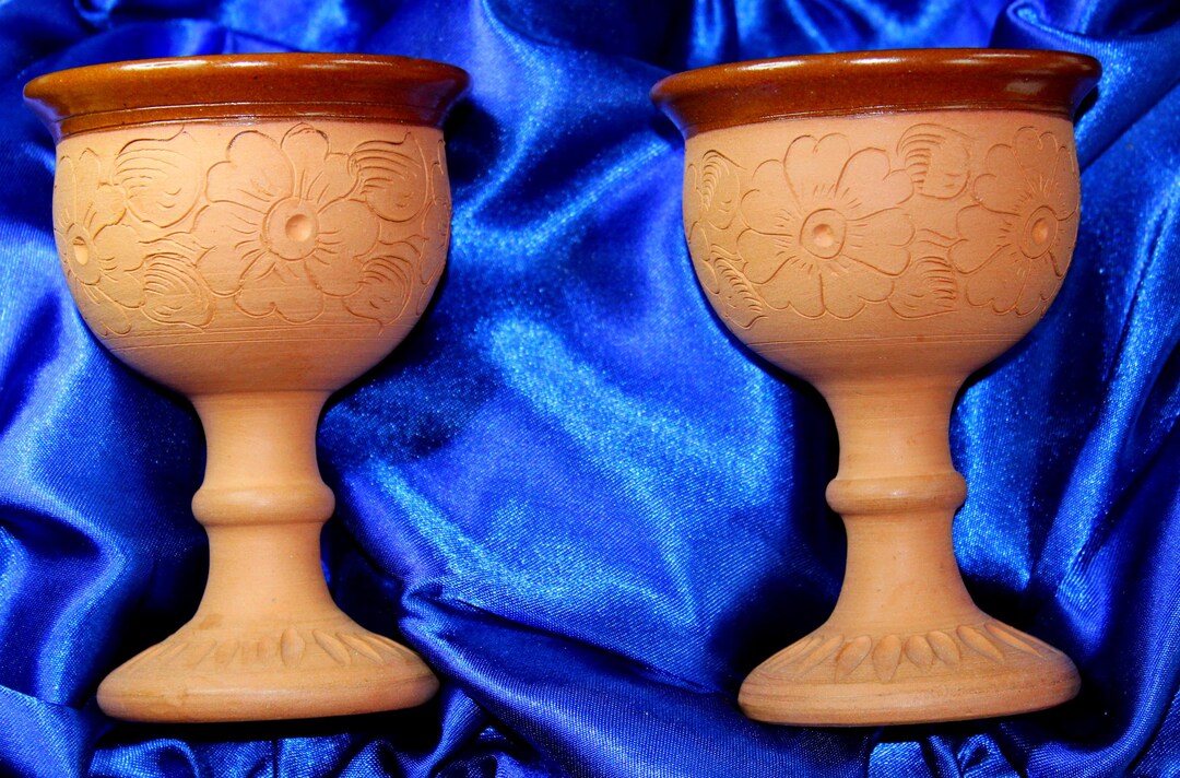 Pair of Handmade Terracotta Goblets by Moses, Cyprus - Etsy