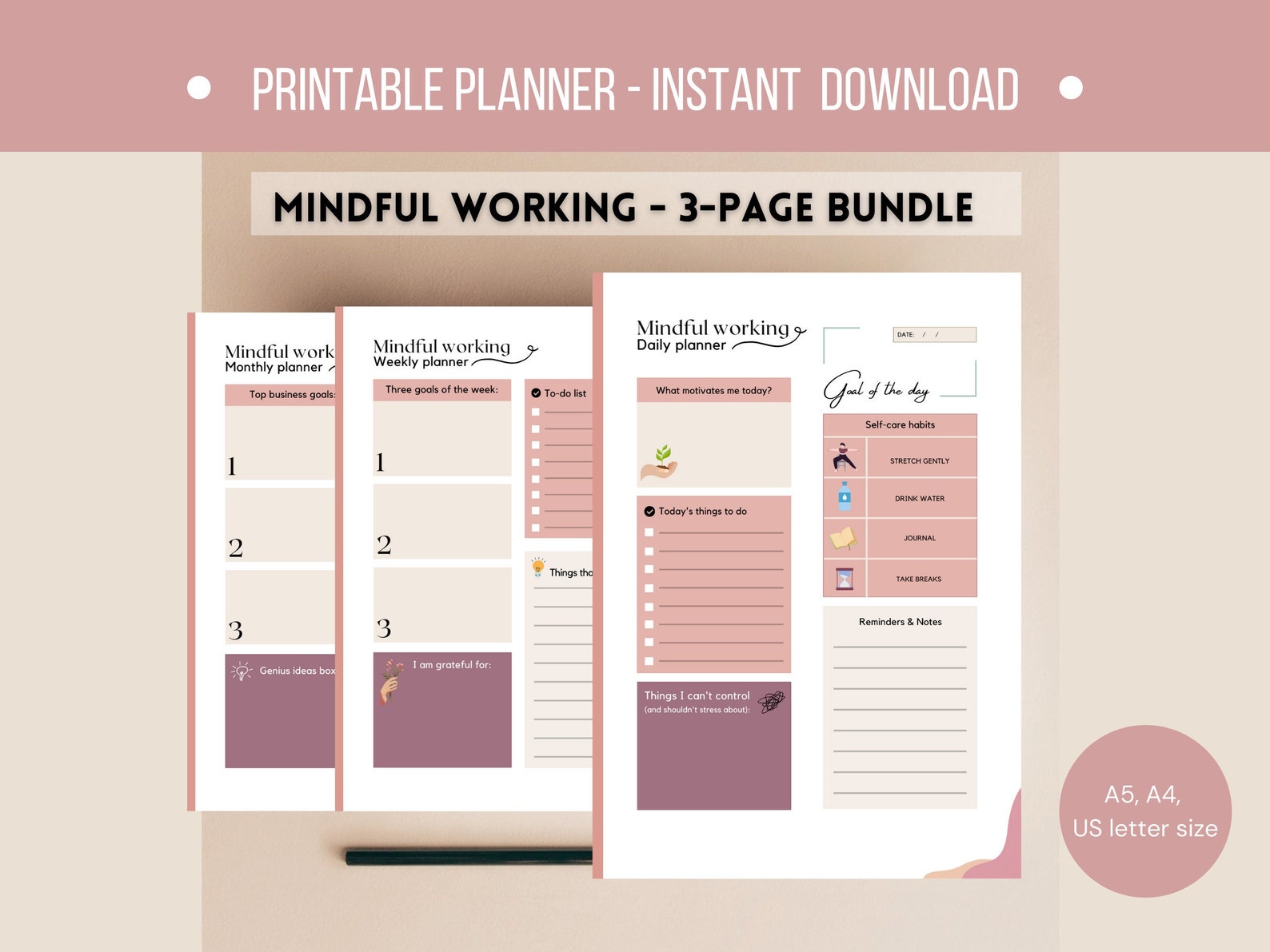 Mindful Working Planner Mindfulness Bundle Daily, Weekly, Monthly ...