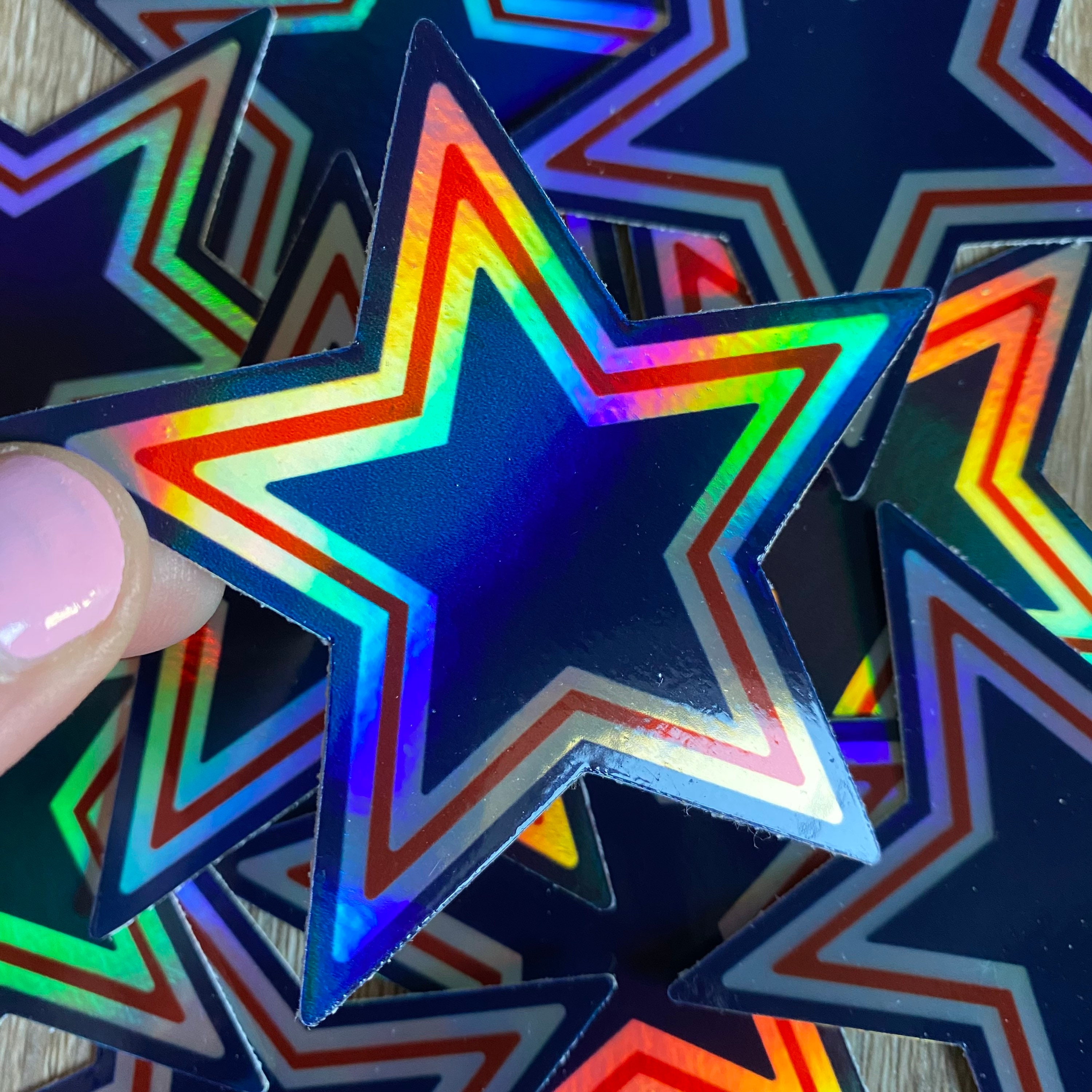Red and Blue Holographic Star Sticker - Etsy