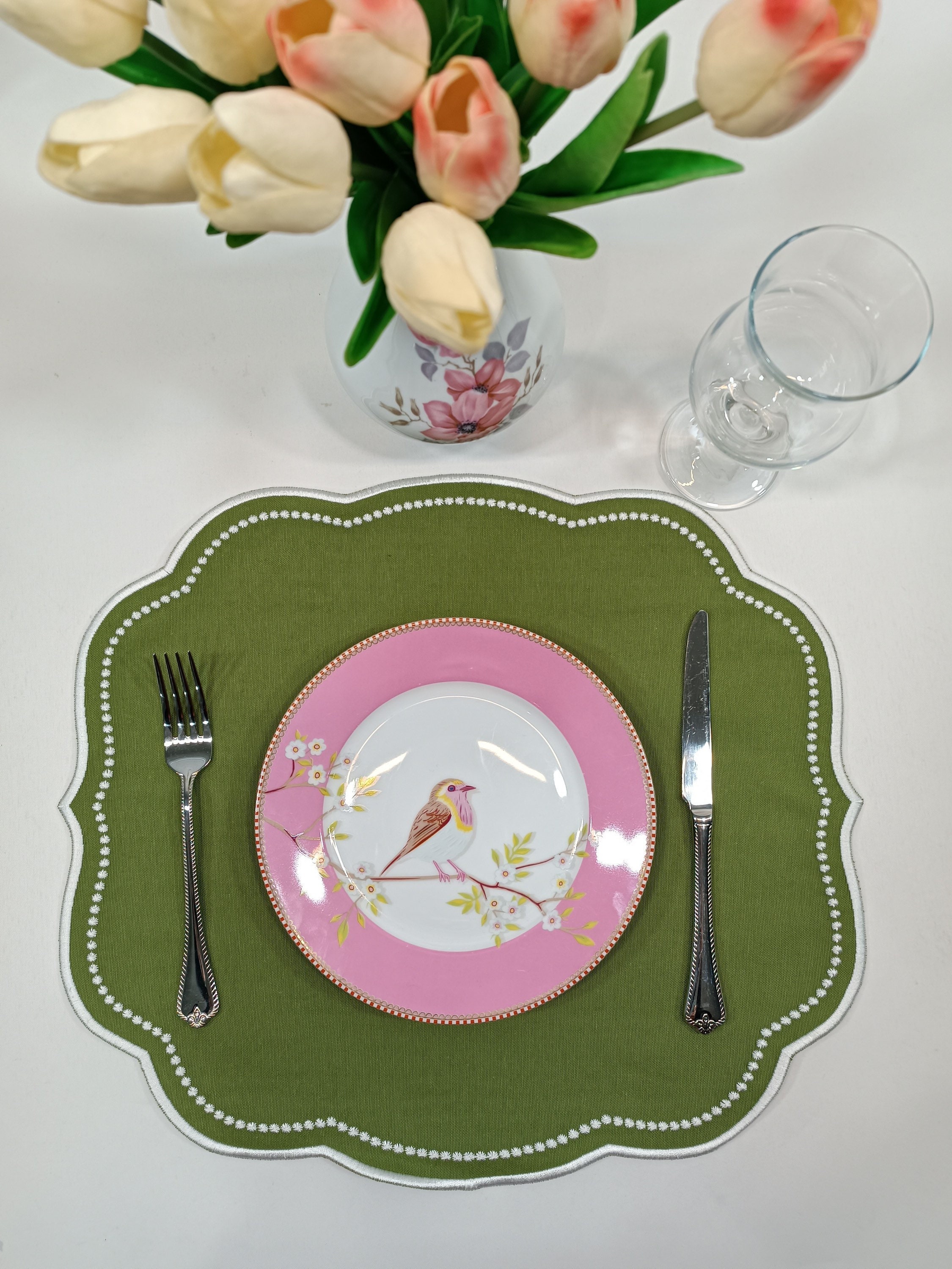 12 Pieces Beautiful Placemats and Napkins Set for 6 | Embroidered White ...