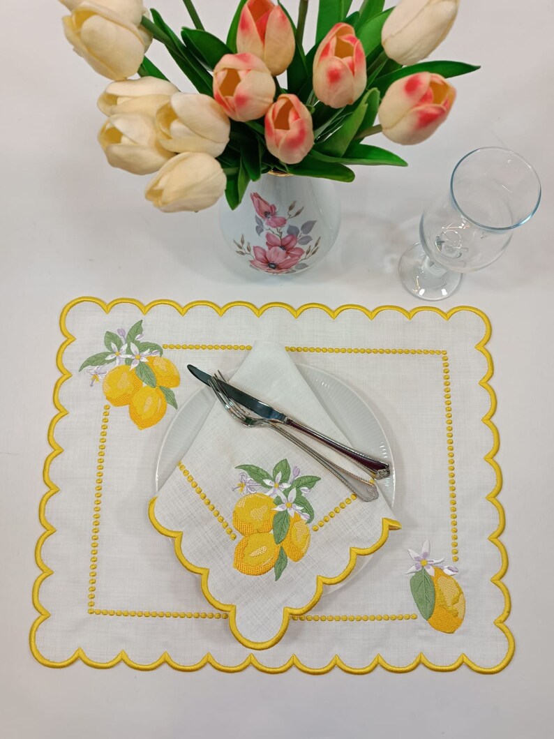 12 Pieces Lemon Embossed Gold Napkins and Embroidered Gold - Etsy