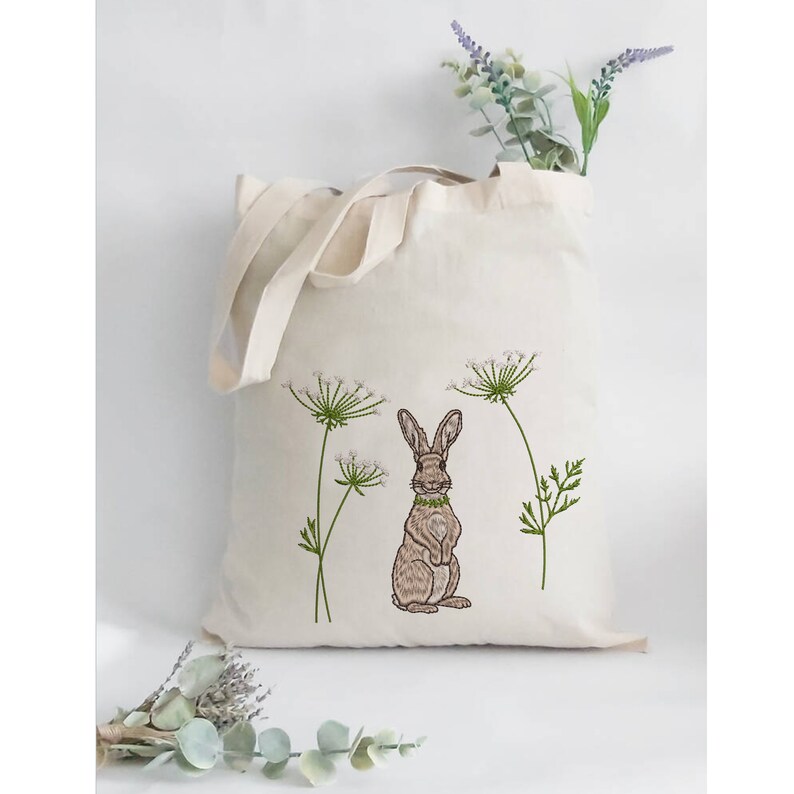 Easter Bunny Machine Embroidery Design Wild Flowers Spring | Etsy