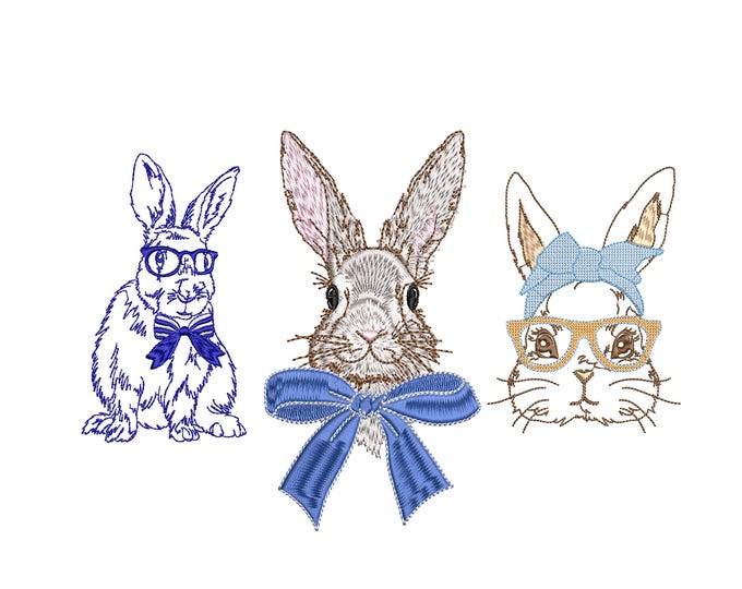 Preppy Easter Bunny With Bow Embroidery Design Pattern Collection ...
