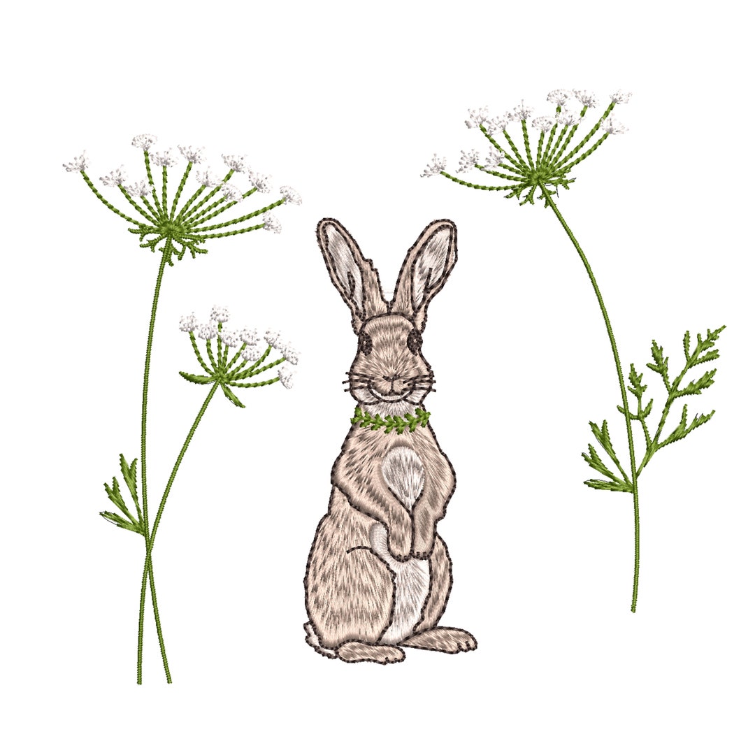 Easter Bunny Machine Embroidery Design Wild Flowers Spring - Etsy