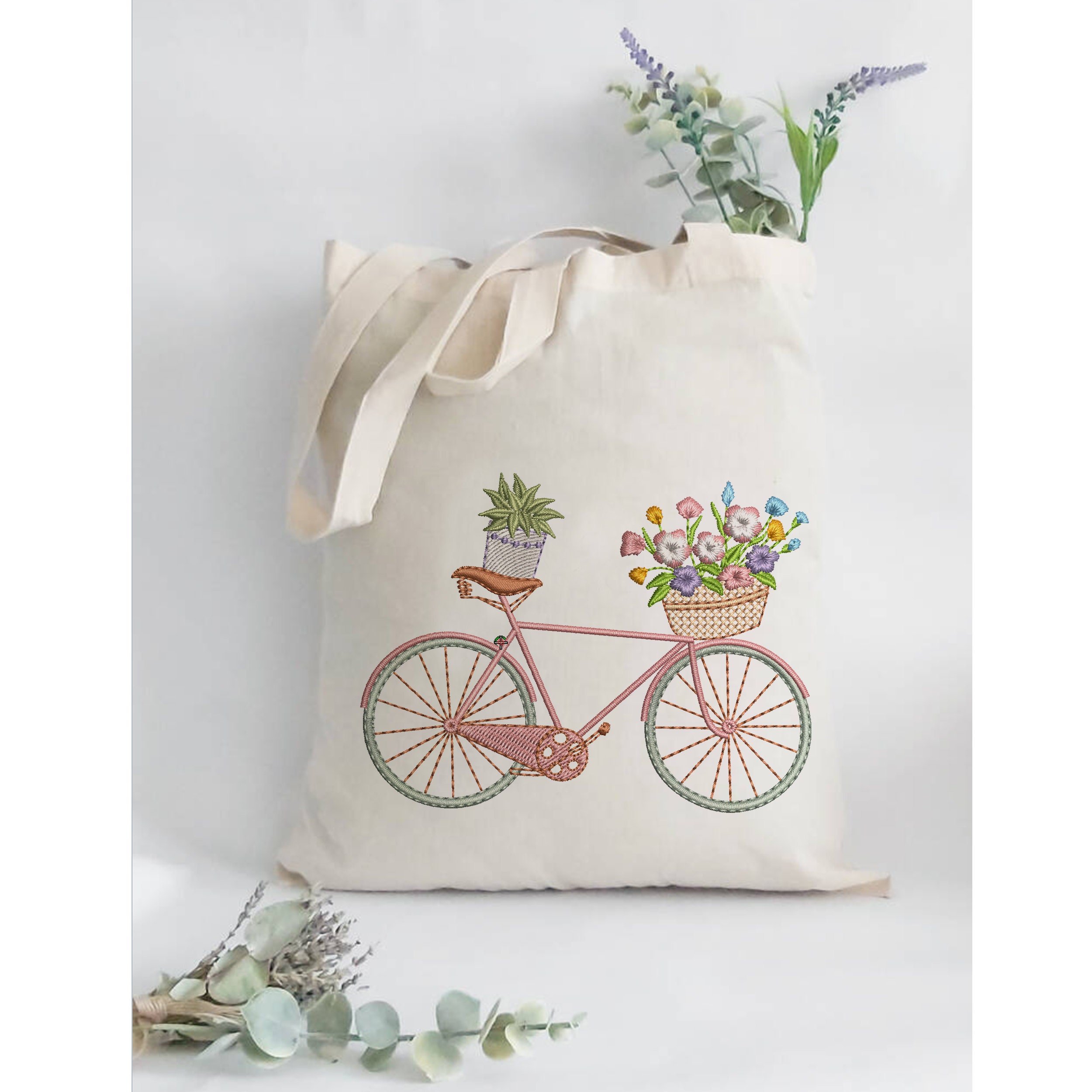 Spring Flower Bicycle Machine Embroidery Floral Botanical - Etsy