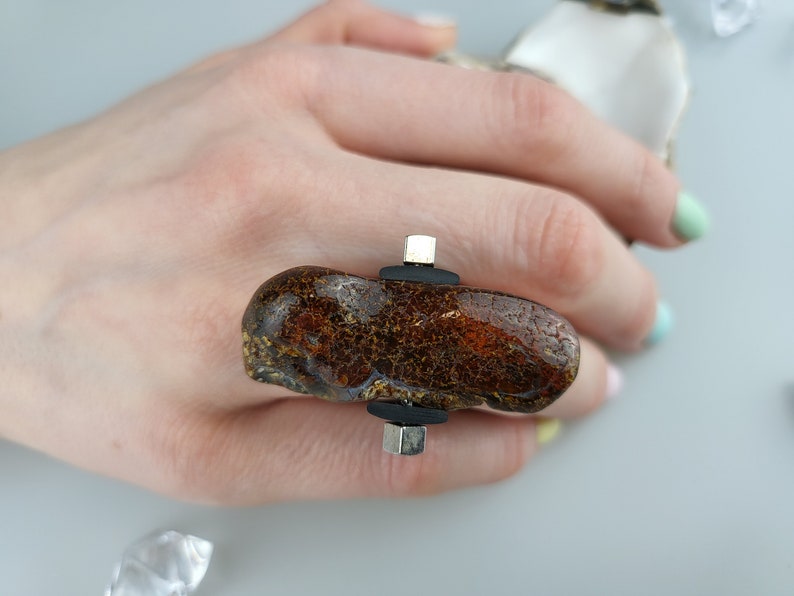 Raw Amber Ring Big Gemstone Ring Large Amber Jewerly Ring - Etsy
