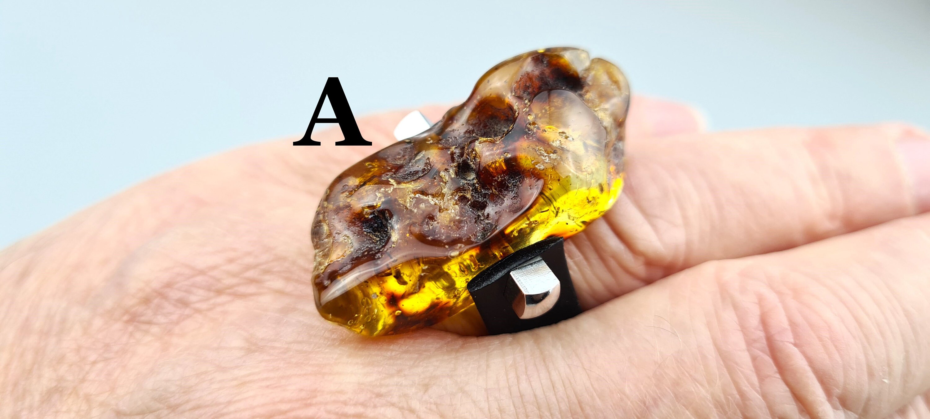 Raw Amber Ring, Big Gemstone Ring, Large Amber Jewerly Ring, Handmade ...