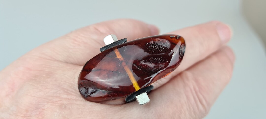 Raw Amber Ring, Big Gemstone Ring, Large Amber Jewerly Ring, Handmade ...