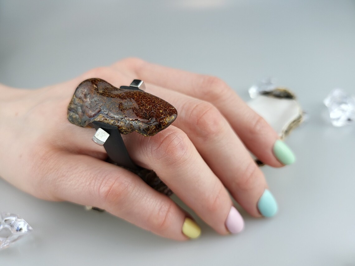 Raw Amber Ring Big Gemstone Ring Large Amber Jewerly Ring - Etsy