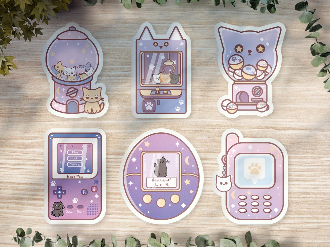 Celestial Space Retro Game Cats Matte Vinyl Stickers for Cute Cat ...