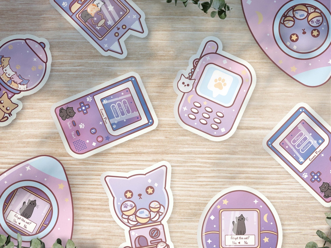 Celestial Space Retro Game Cats Matte Vinyl Stickers for Cute Cat ...