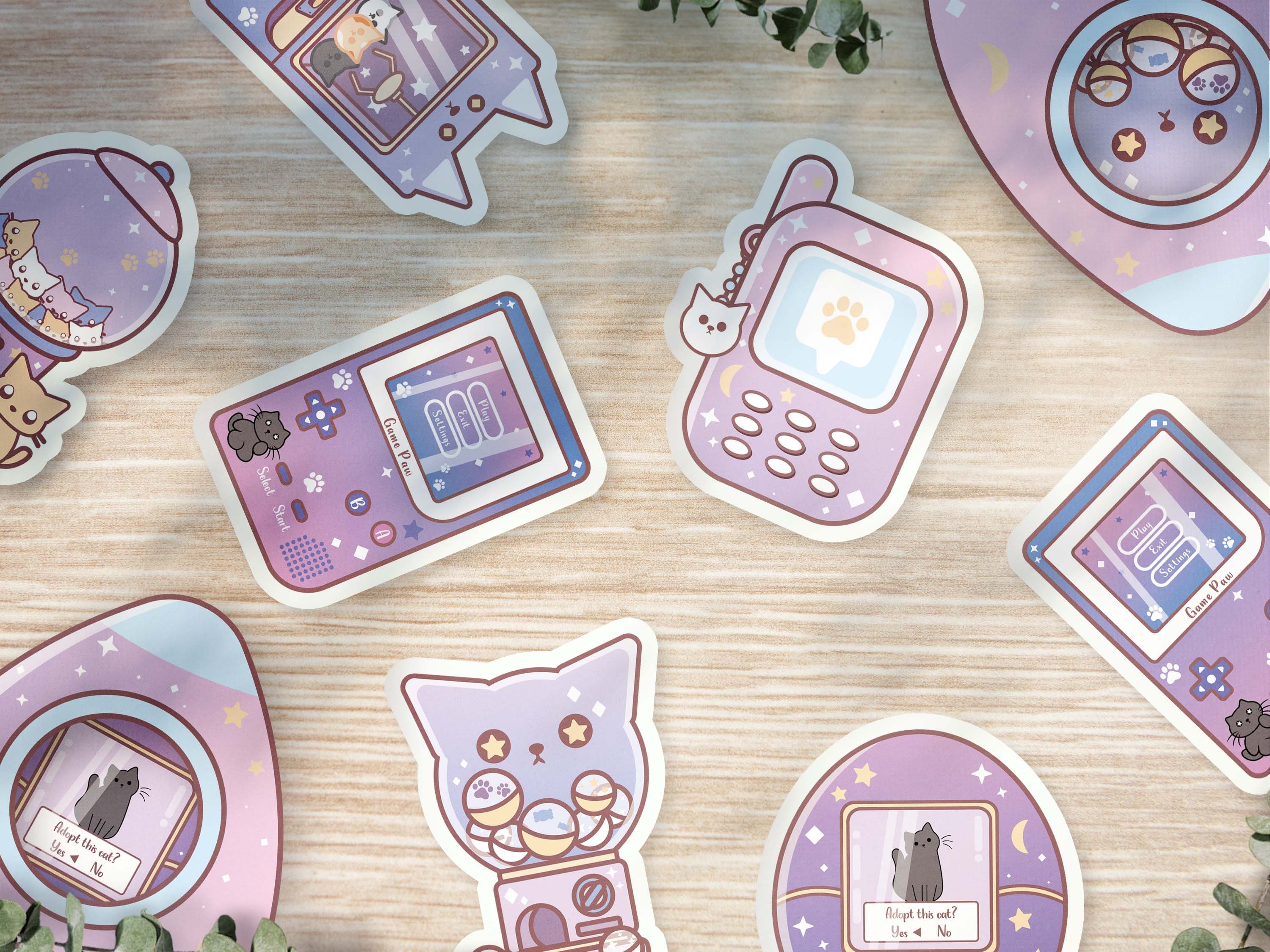 Celestial Space Retro Game Cats Matte Vinyl Stickers for Cute Cat ...