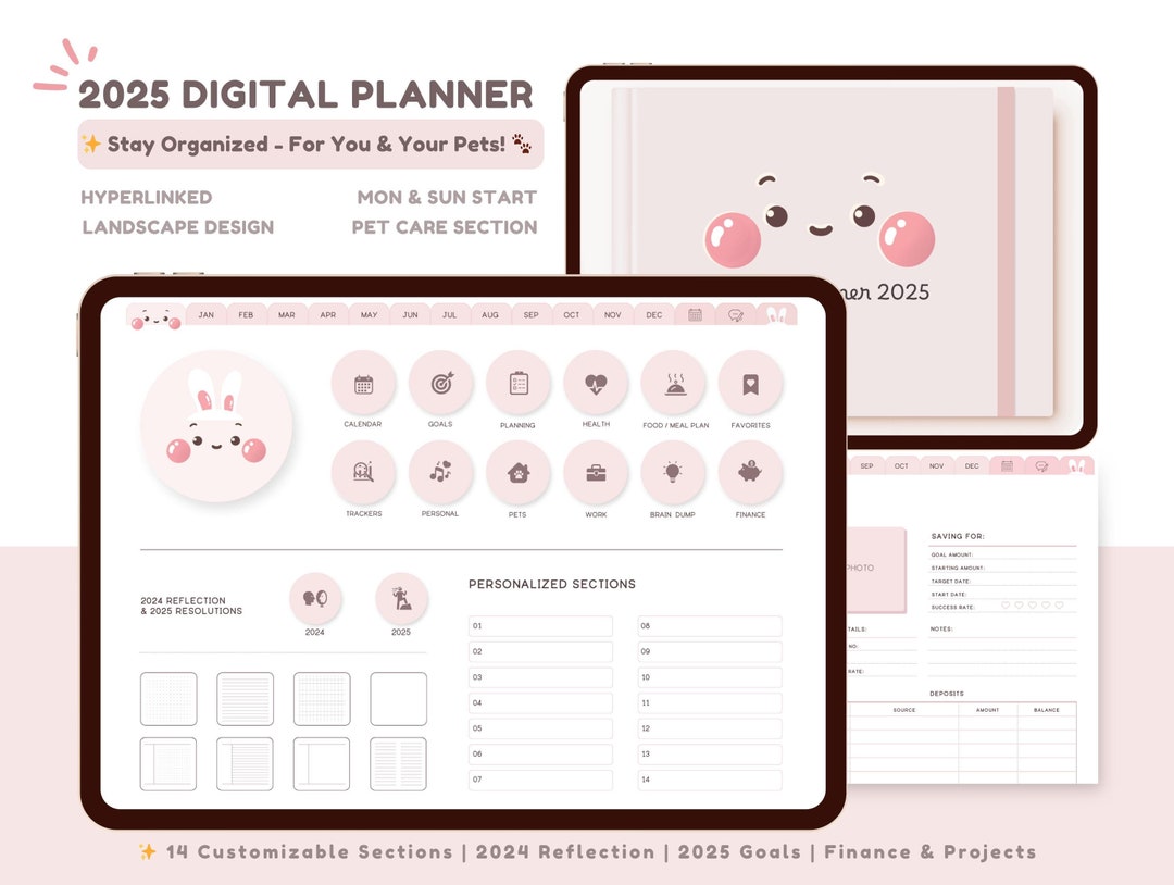 2025 Digital Planner | Hyperlinked PDF | Cute Aesthetic | Monthly and ...