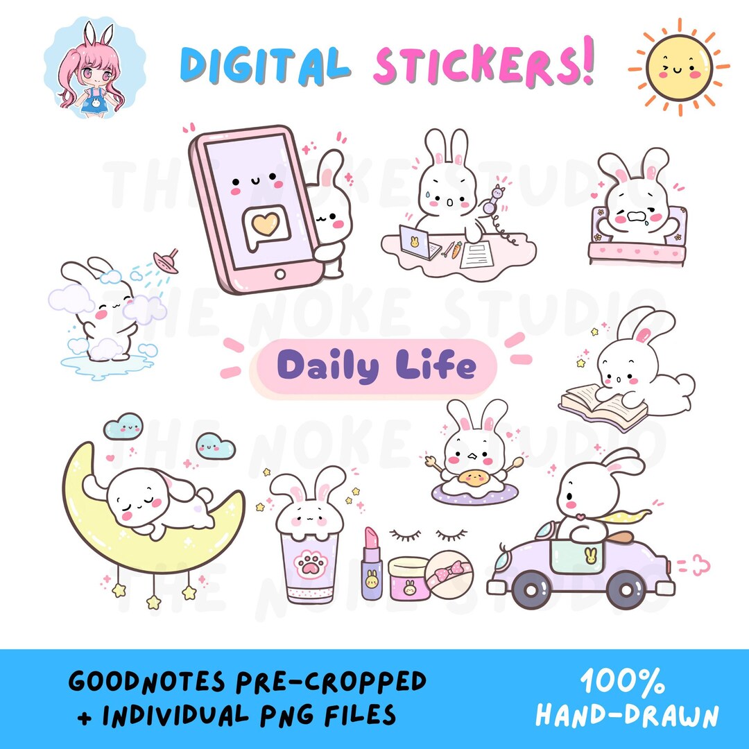 Cute Bunny Digital Daily Life Stickers: Printable and Perfect for All ...