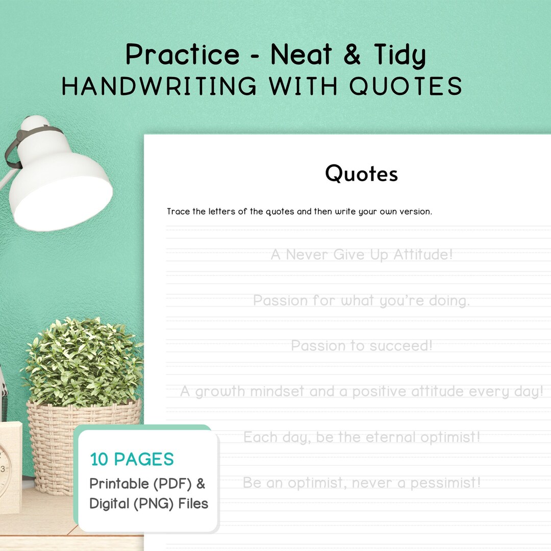 Motivational Quote Handwriting Practice Sheets: Neat & Tidy (digital ...