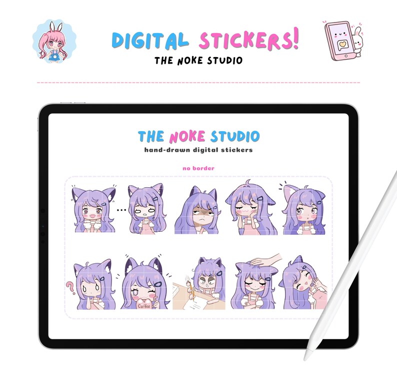 Neko’s Catgirl Digital Stickers Ver.2 | Cute Girl With Cat Ears, Purple ...