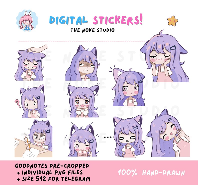 Neko’s Catgirl Digital Stickers Ver.2 | Cute Girl With Cat Ears, Purple ...