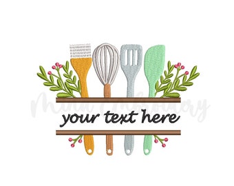 Kitchen Utensils Split Embroidery Design, Baking Tools Flower ...