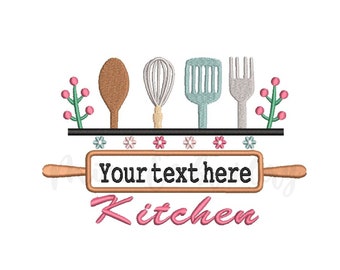 Kitchen Utensils Split Embroidery Design, Baking Tools Flower ...
