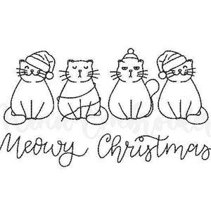 Meowy Christmas Embroidery Design, Cat Christmas Line Art Embroidery ...