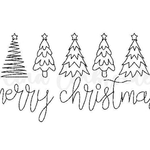 Christmas Trees Embroidery Design Merry Christmas Line Art - Etsy