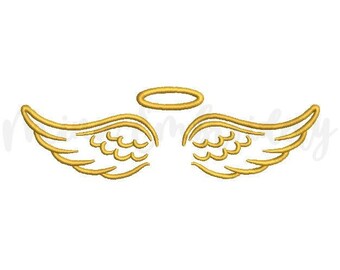 Wings Embroidery File 7 Sizes Angel Wings Halo Embroidery Machine ...