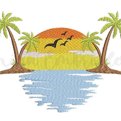 Palm Tree Embroidery Design Summer Beach Embroidery File 4 - Etsy