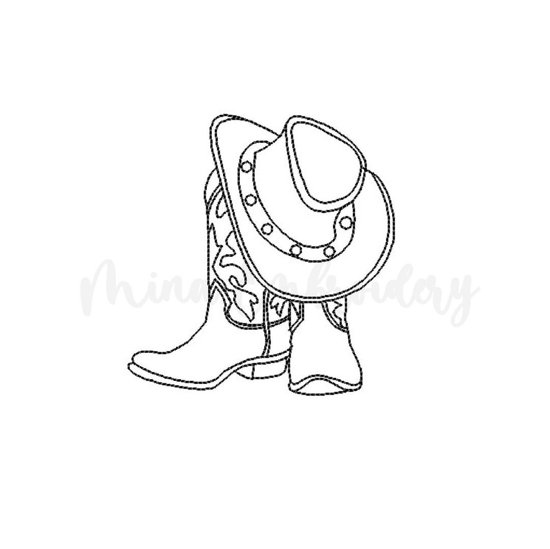 Cowboy Boots Embroidery Design, Western Line Art Embroidery Design ...