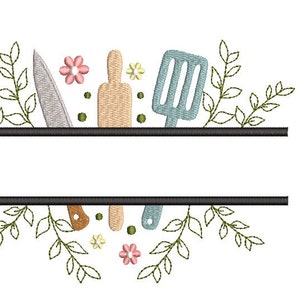 Kitchen Utensils Split Embroidery Design, Baking Tools Flower ...