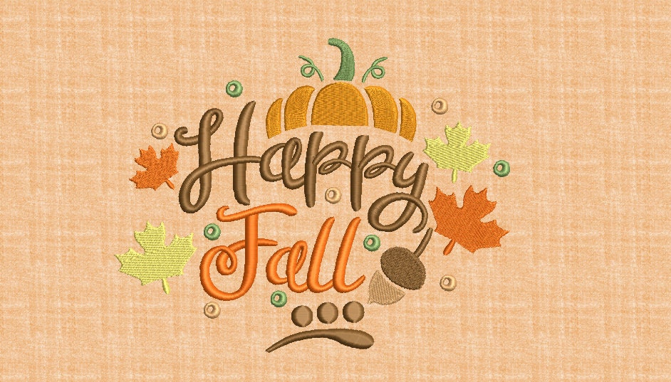 Happy Fall Embroidery Design Autumn Embroidery Design - Etsy