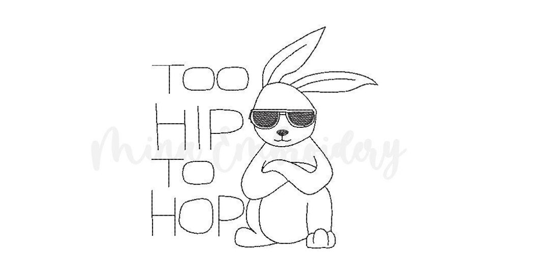 Too Hip to Hop Bunny Easter Embroidery Design, Cool Bunny Line Art ...