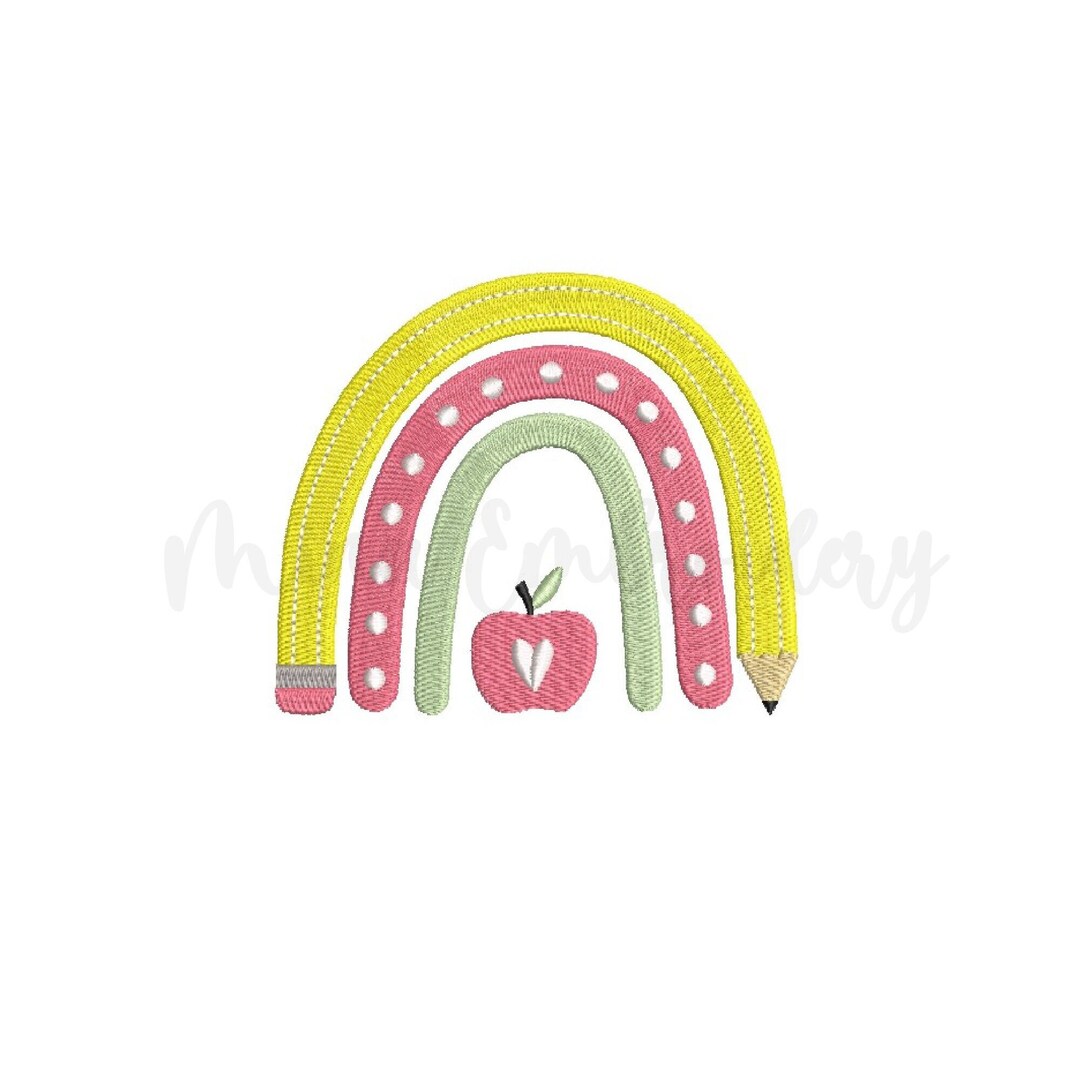 Pencil Rainbow Embroidery Design, School Embroidery Design, Machine ...