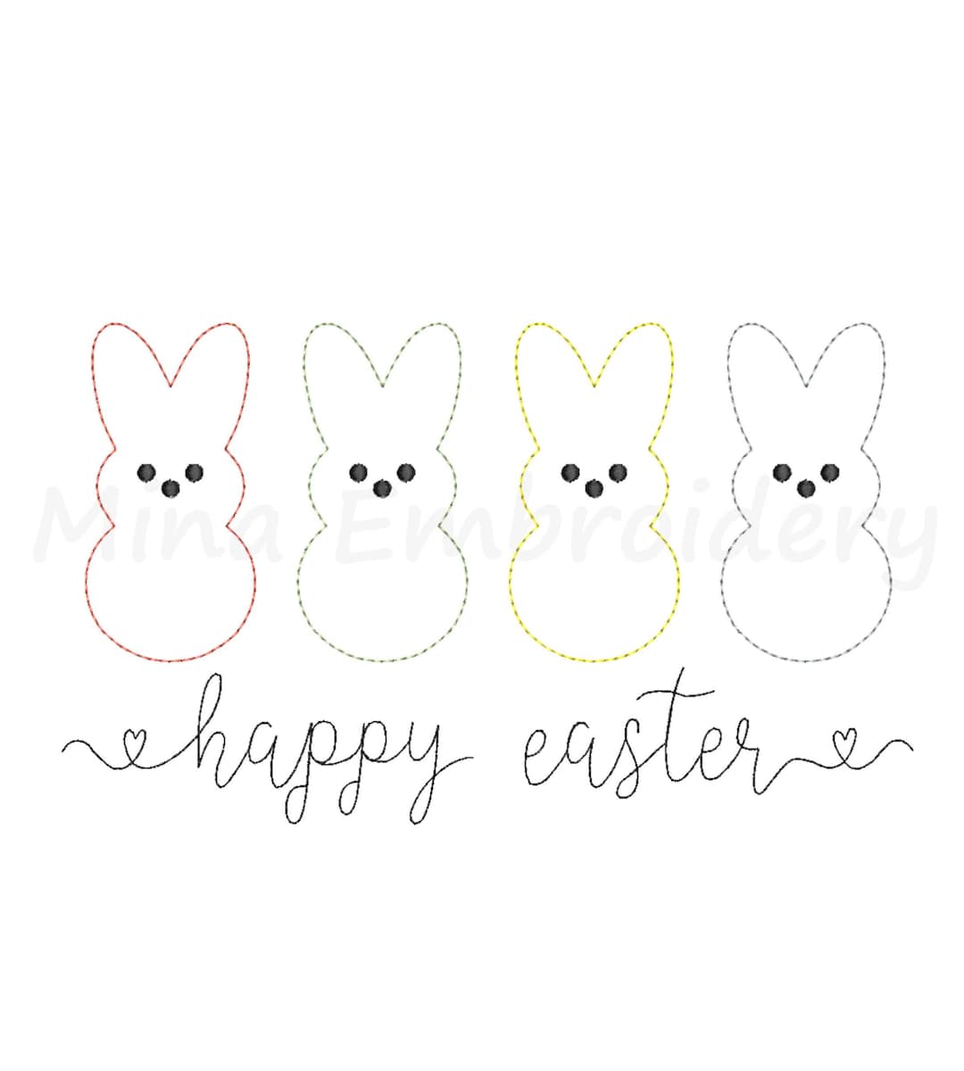 Peeps Embroidery Design, Happy Easter Line Art Embroidery Design ...
