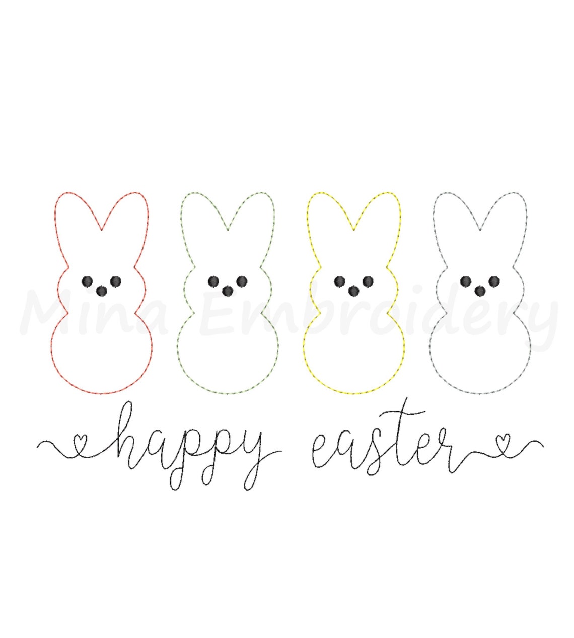 Peeps Bunny Embroidery Design: Happy Easter Line Art (instant Download ...