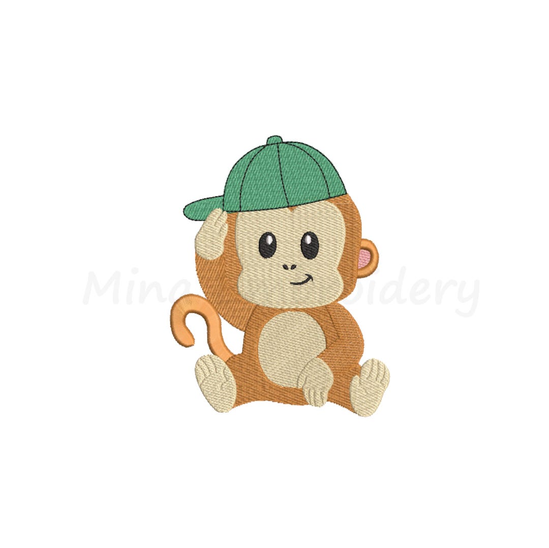 Baby Boy Monkey in Hat Embroidery Design, Animal Embroidery Design ...