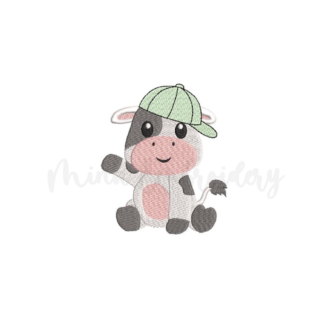 Baby Boy Cow in Hat Embroidery Design, Animal Embroidery Design ...
